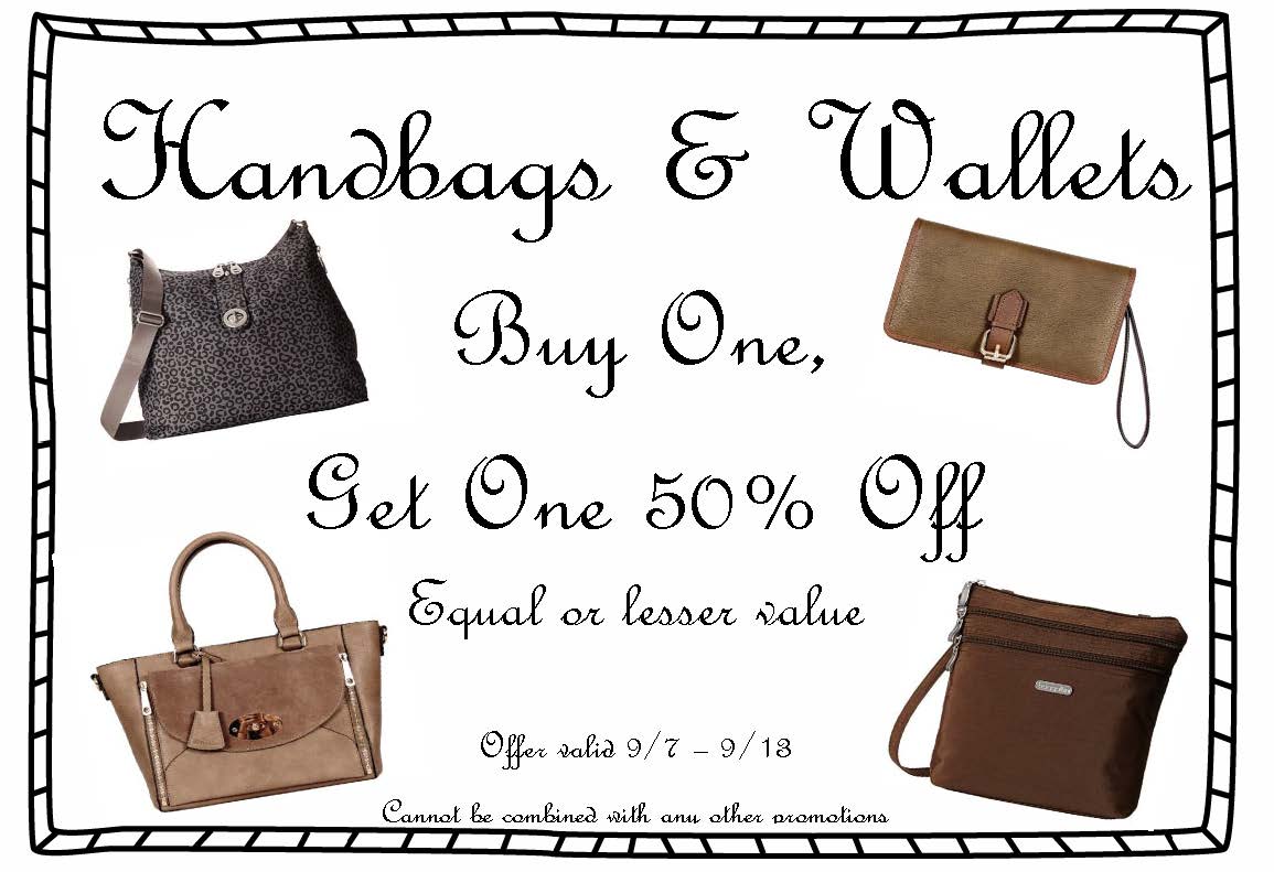 HANDBAGS AND WALLETS SIGN - Donaldson’s Crossroads